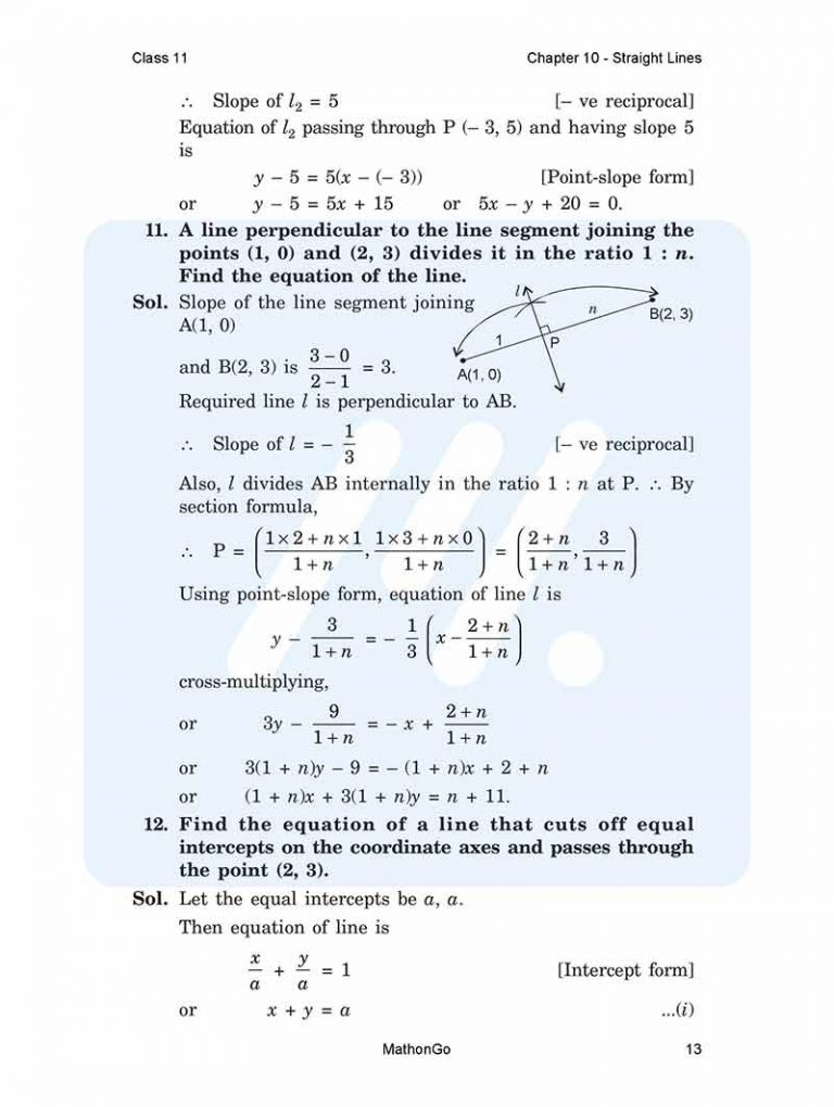 NCERT Solutions for Class 11 Maths Chapter 10 – Straight Lines – MathonGo
