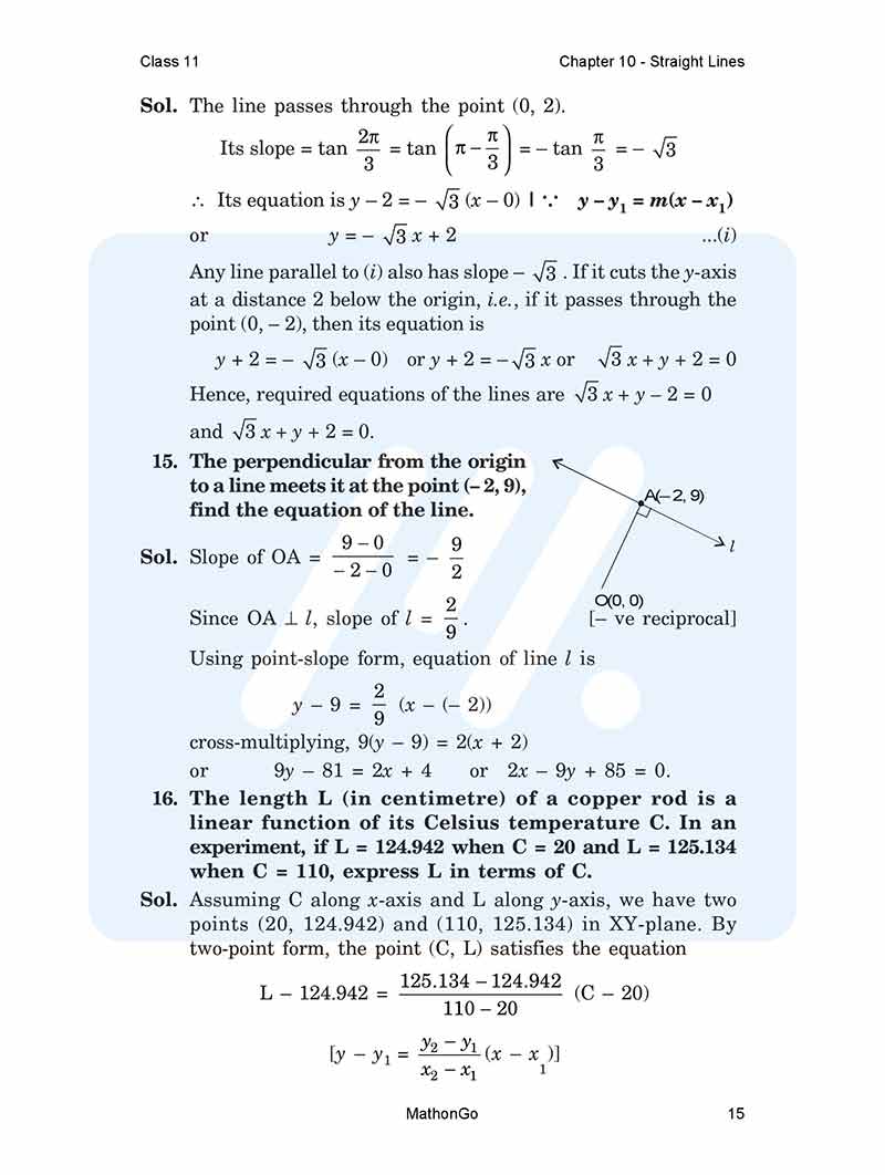 NCERT Solutions for Class 11 Maths Chapter 10 – Straight Lines – MathonGo