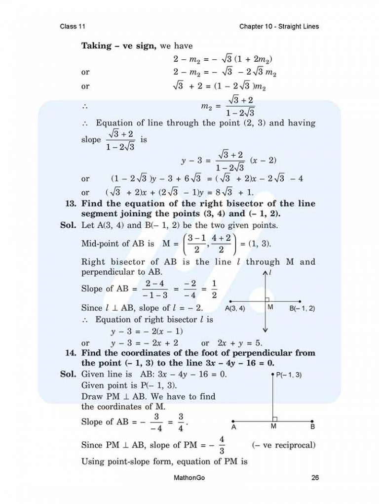 NCERT Solutions for Class 11 Maths Chapter 10 – Straight Lines – MathonGo
