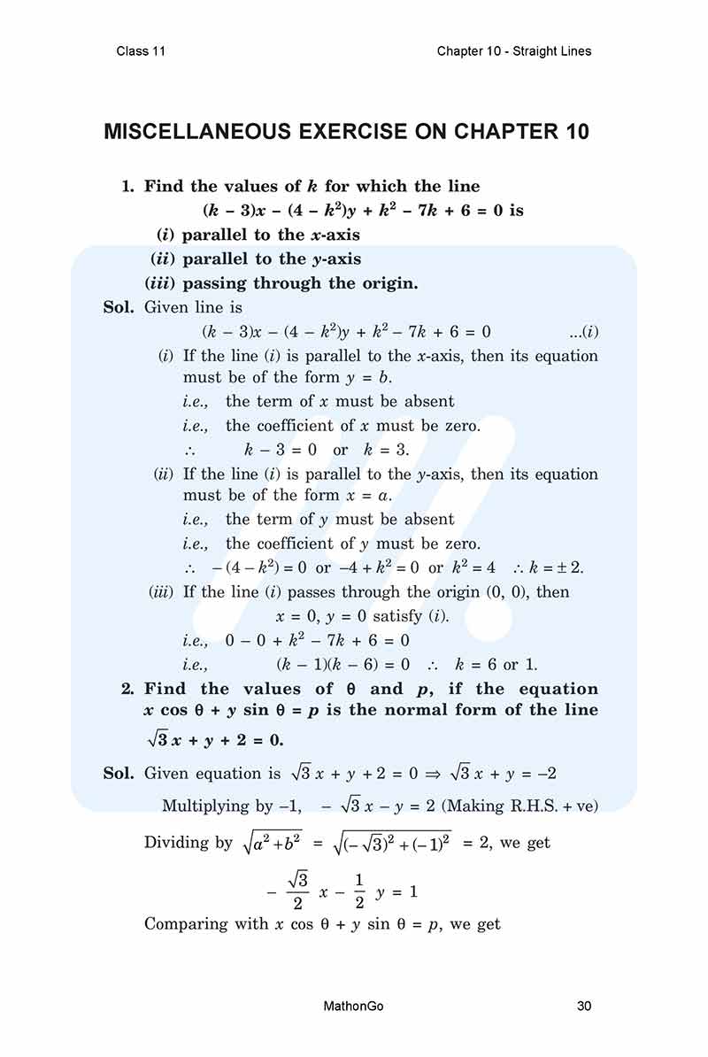 NCERT Solutions for Class 11 Maths Chapter 10 – Straight Lines – MathonGo