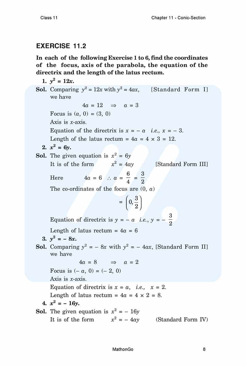 NCERT Solutions for Class 11 Maths Chapter 11 – Conic Sections – MathonGo
