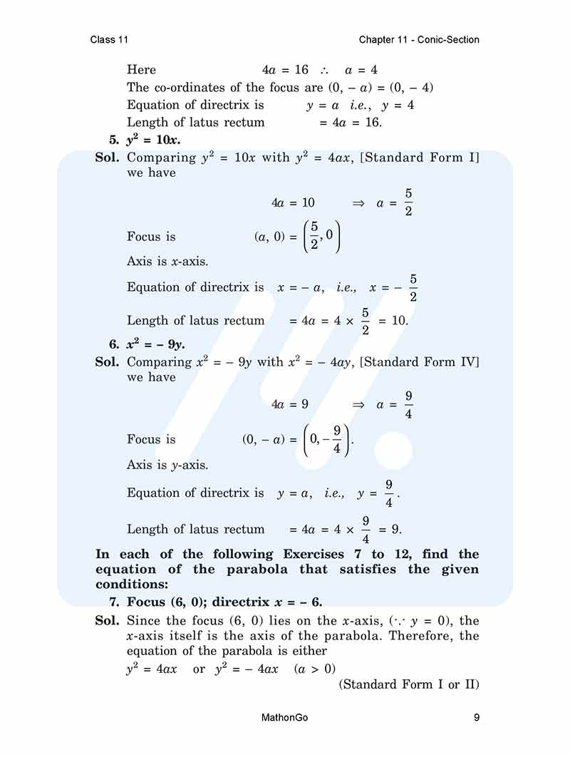 NCERT Solutions for Class 11 Maths Chapter 11 – Conic Sections – MathonGo