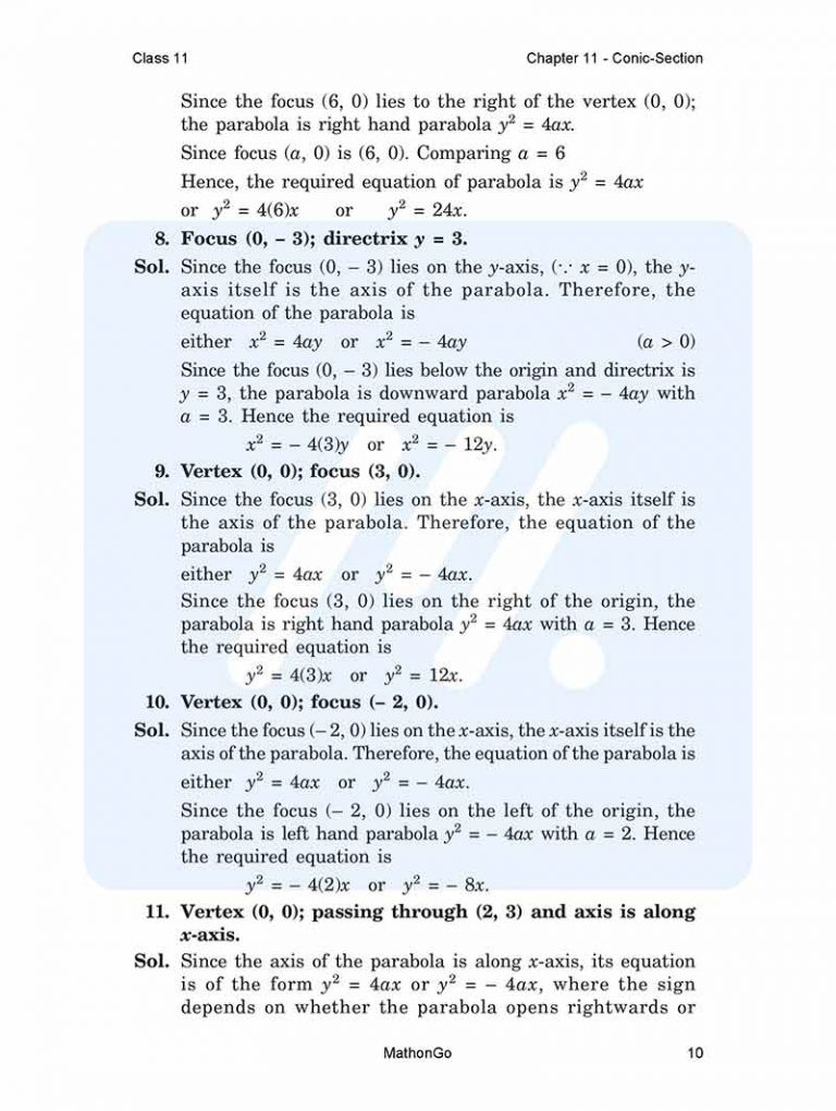 NCERT Solutions for Class 11 Maths Chapter 11 – Conic Sections – MathonGo