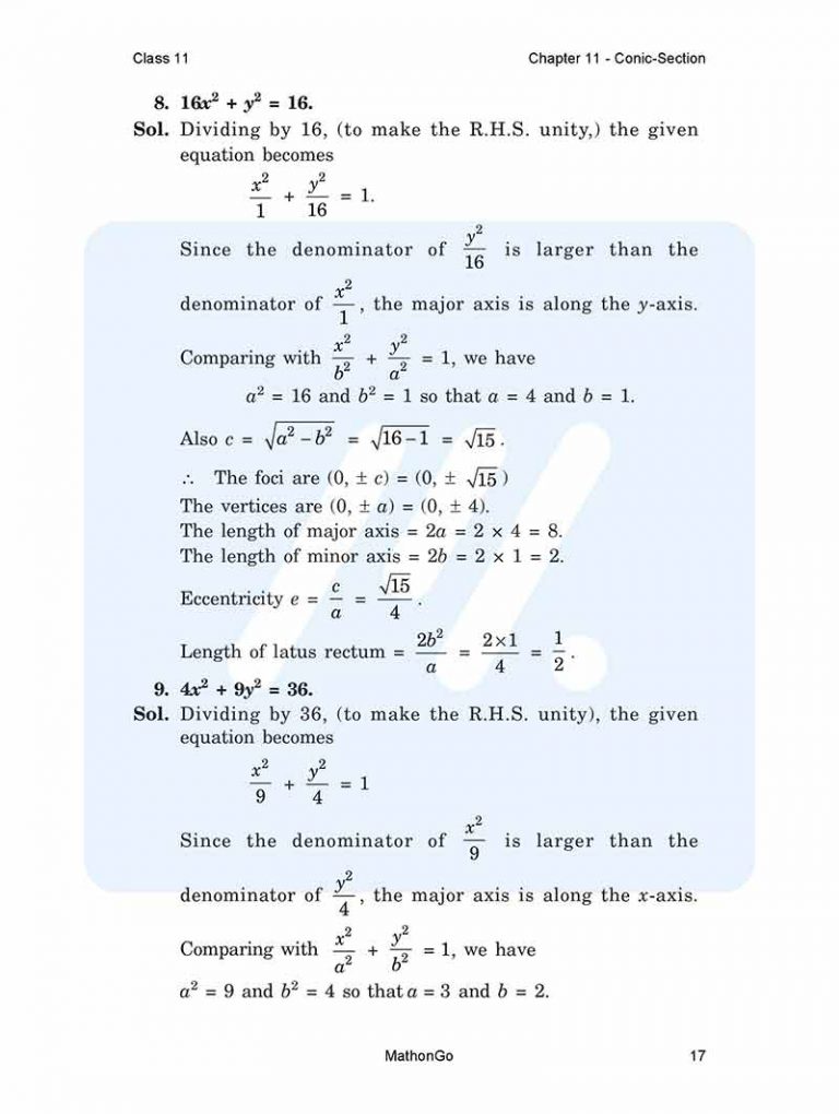 NCERT Solutions for Class 11 Maths Chapter 11 – Conic Sections – MathonGo