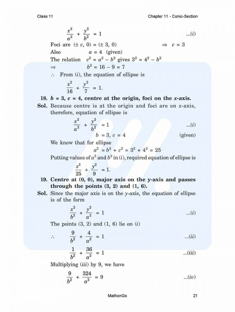 NCERT Solutions for Class 11 Maths Chapter 11 – Conic Sections – MathonGo