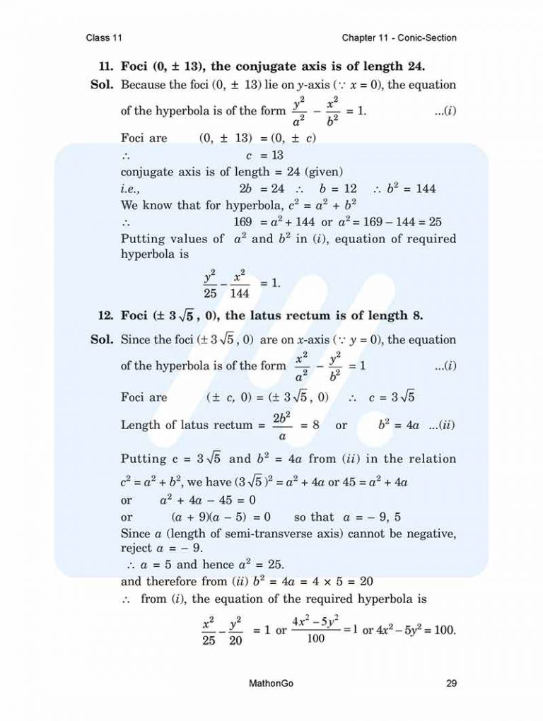 NCERT Solutions for Class 11 Maths Chapter 11 – Conic Sections – MathonGo
