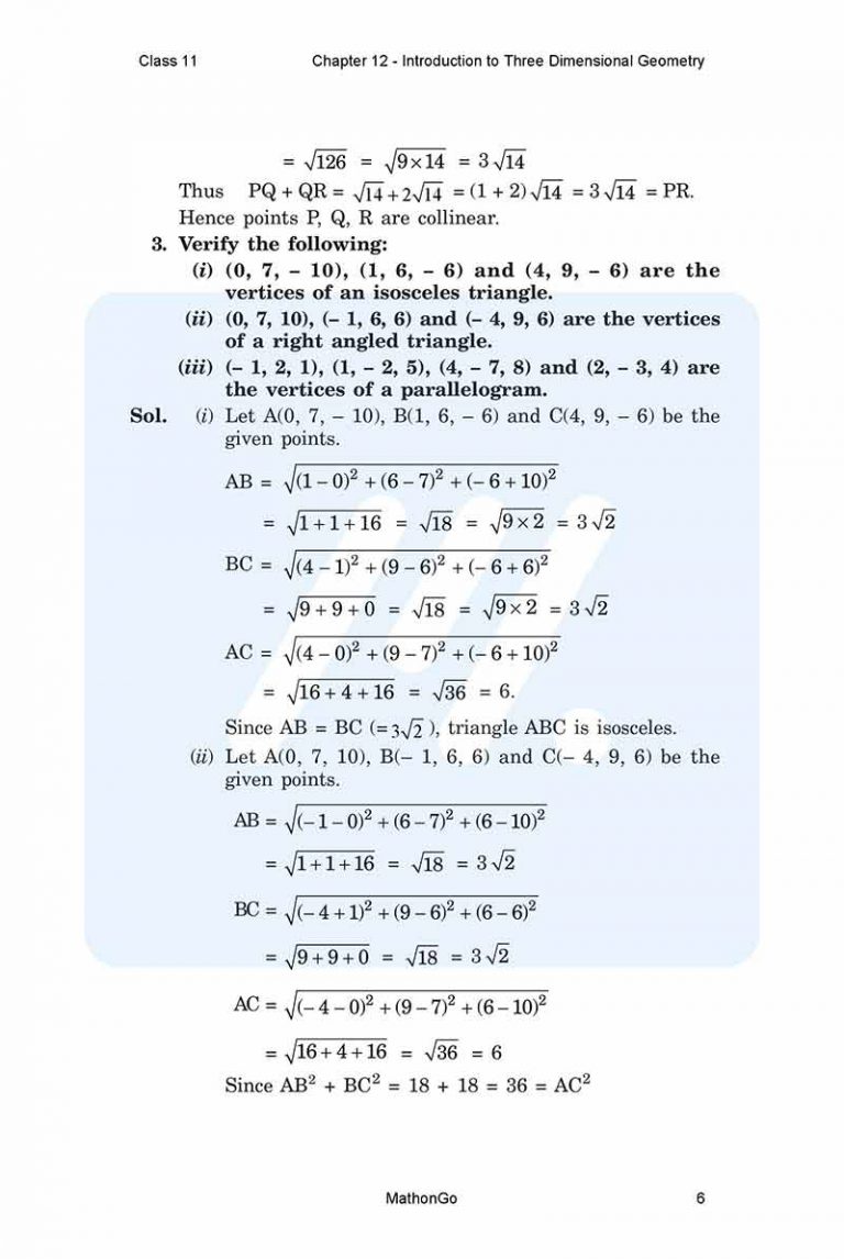 NCERT Solutions for Class 11 Maths Chapter 12 – Introduction to Three Dimensional Geometry ...