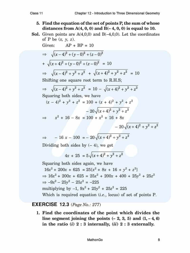 NCERT Solutions for Class 11 Maths Chapter 12 – Introduction to Three ...