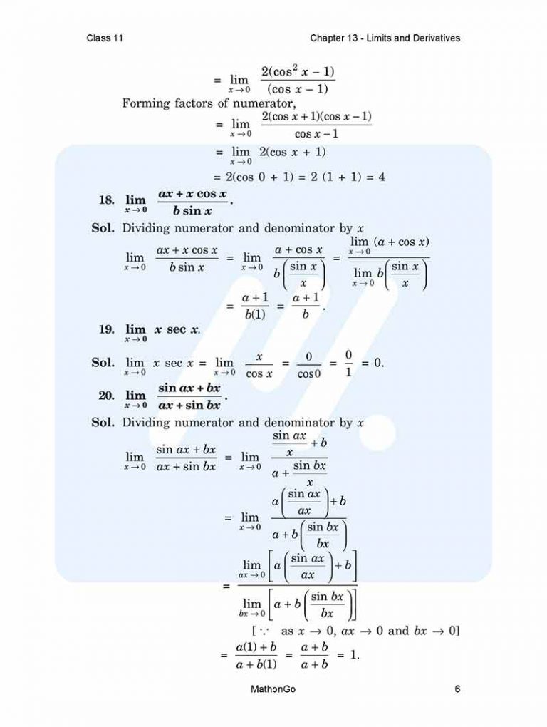NCERT Solutions for Class 11 Maths Chapter 13 – Limits and Derivatives ...