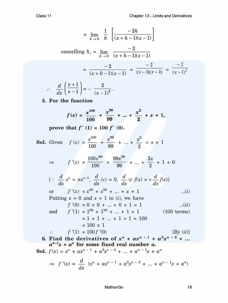 NCERT Solutions for Class 11 Maths Chapter 13 – Limits and Derivatives – MathonGo