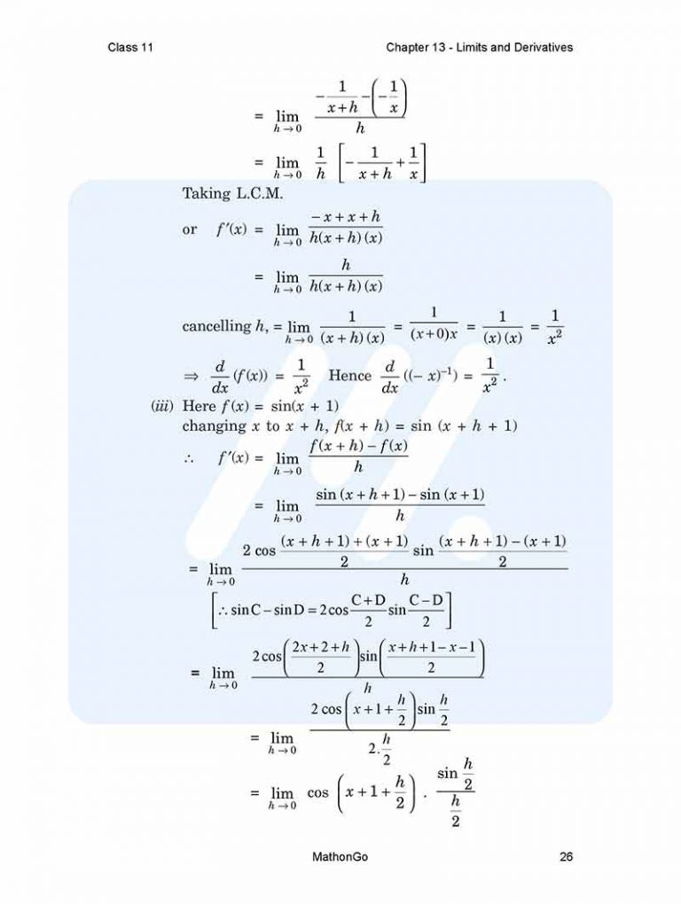 NCERT Solutions for Class 11 Maths Chapter 13 – Limits and Derivatives ...