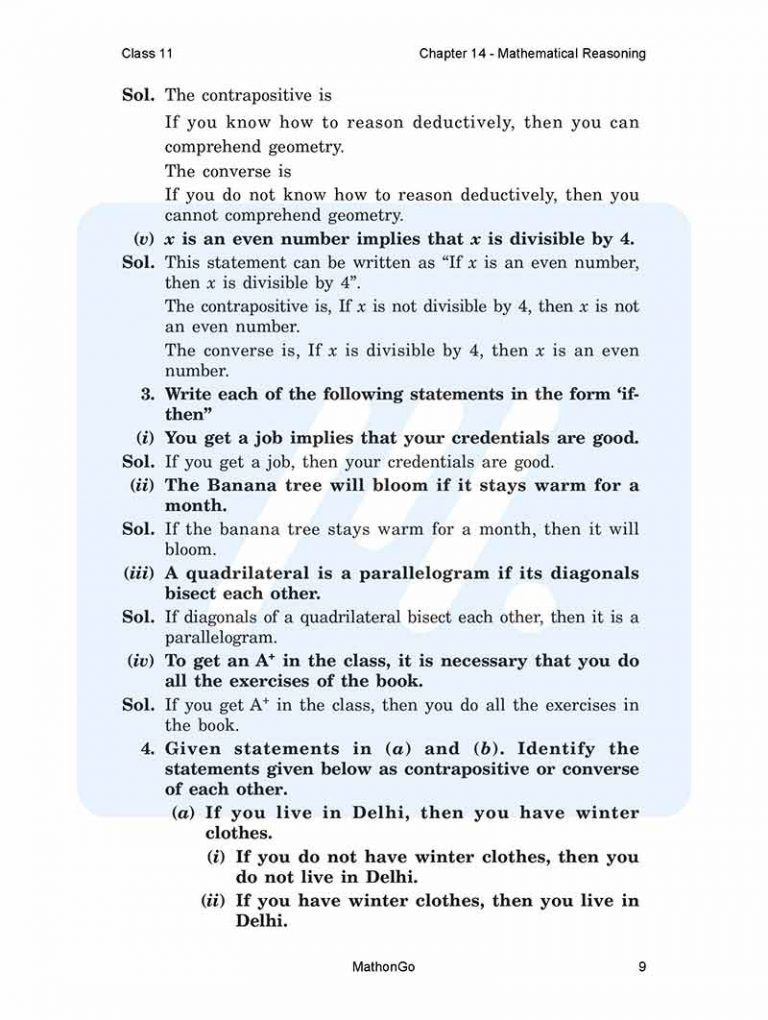 NCERT Solutions for Class 11 Maths Chapter 14 – Mathematical Reasoning ...