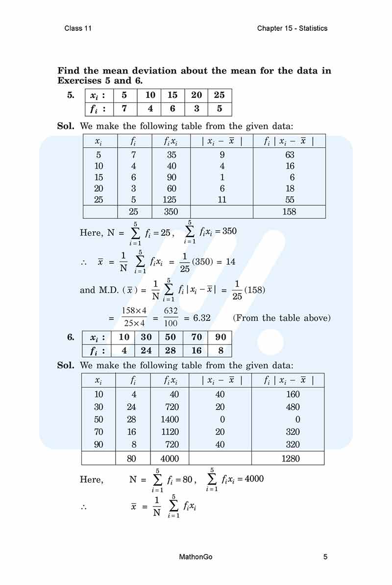 NCERT Solutions for Class 11 Maths Chapter 15 – Statistics – MathonGo