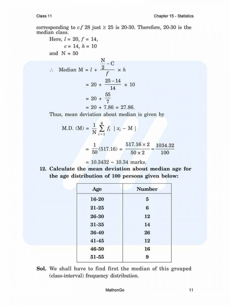 NCERT Solutions for Class 11 Maths Chapter 15 – Statistics – MathonGo