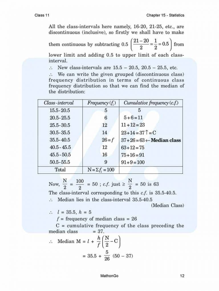 NCERT Solutions for Class 11 Maths Chapter 15 – Statistics – MathonGo