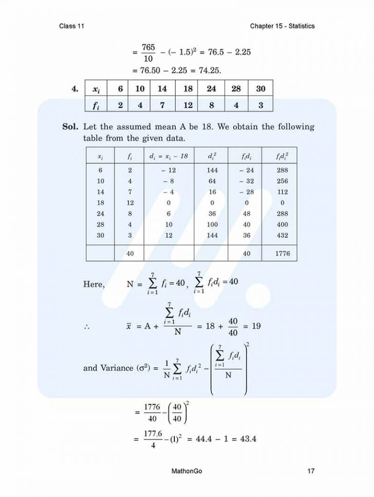 NCERT Solutions for Class 11 Maths Chapter 15 – Statistics – MathonGo
