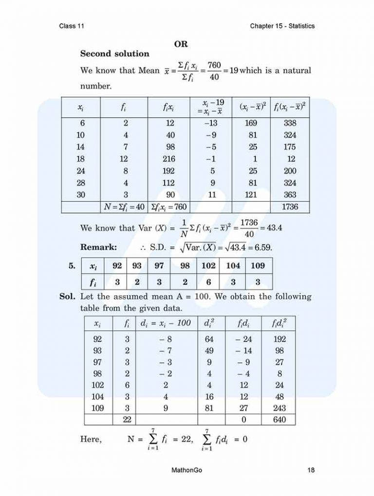 NCERT Solutions for Class 11 Maths Chapter 15 – Statistics – MathonGo