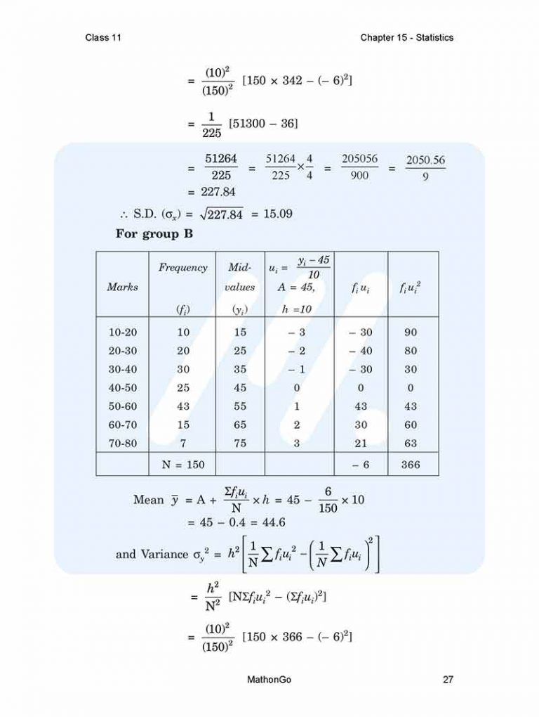 NCERT Solutions for Class 11 Maths Chapter 15 – Statistics – MathonGo