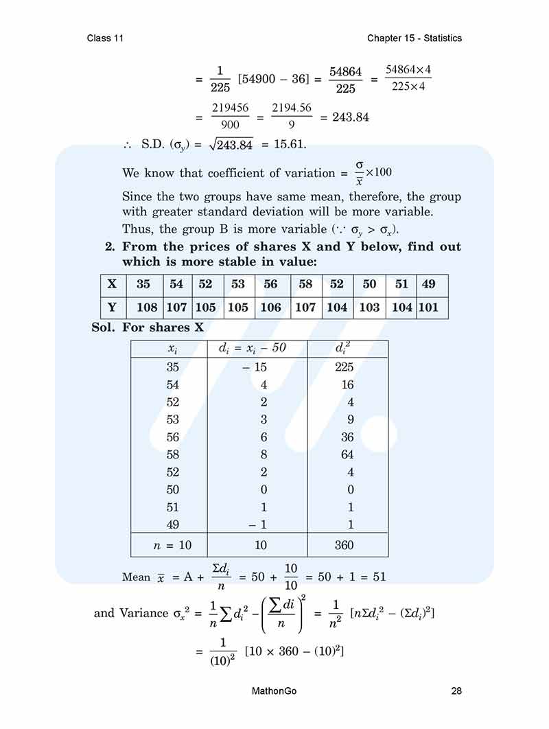NCERT Solutions for Class 11 Maths Chapter 15 – Statistics – MathonGo