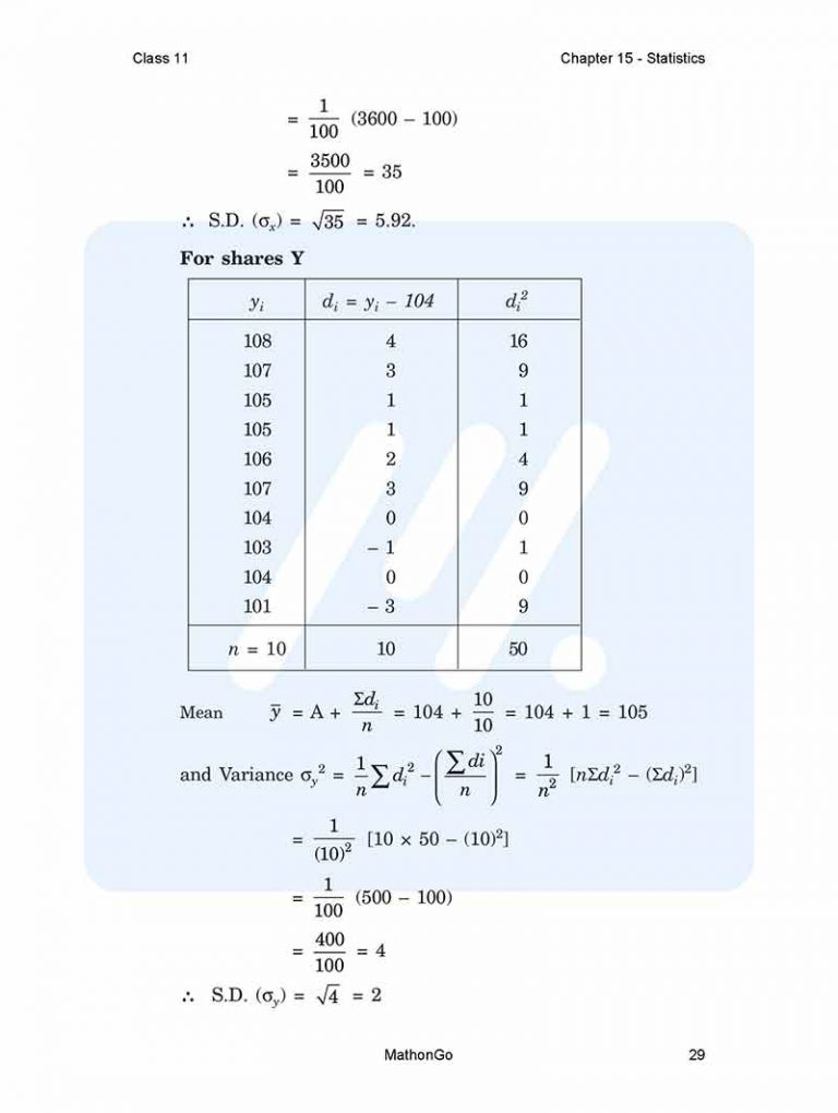 NCERT Solutions for Class 11 Maths Chapter 15 – Statistics – MathonGo