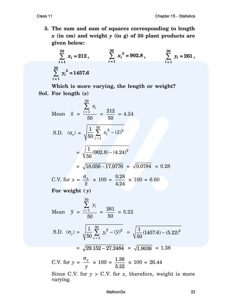 NCERT Solutions for Class 11 Maths Chapter 15 – Statistics – MathonGo