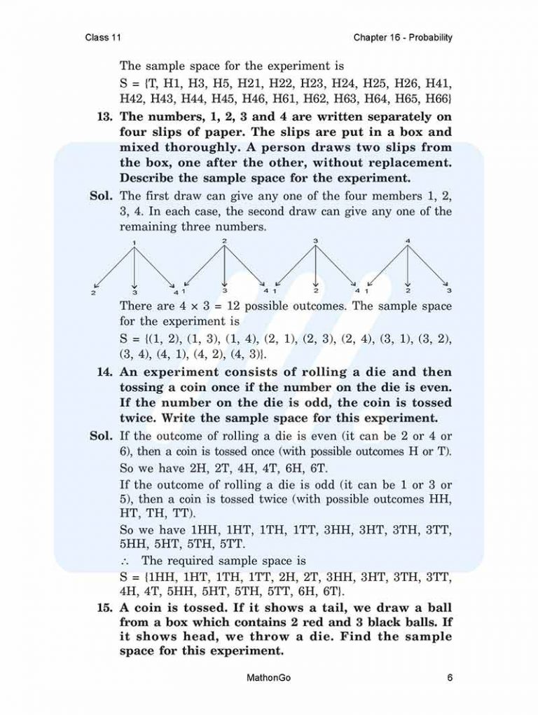 NCERT Solutions for Class 11 Maths Chapter 16 – Probability – MathonGo