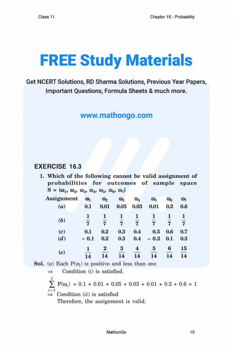 NCERT Solutions for Class 11 Maths Chapter 16 – Probability – MathonGo