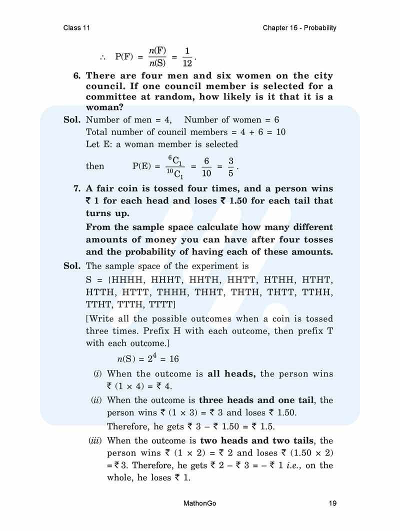 NCERT Solutions for Class 11 Maths Chapter 16 – Probability – MathonGo