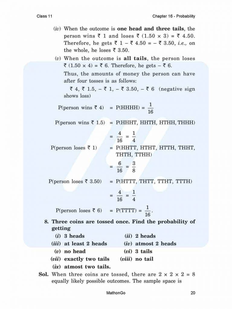 NCERT Solutions for Class 11 Maths Chapter 16 – Probability – MathonGo
