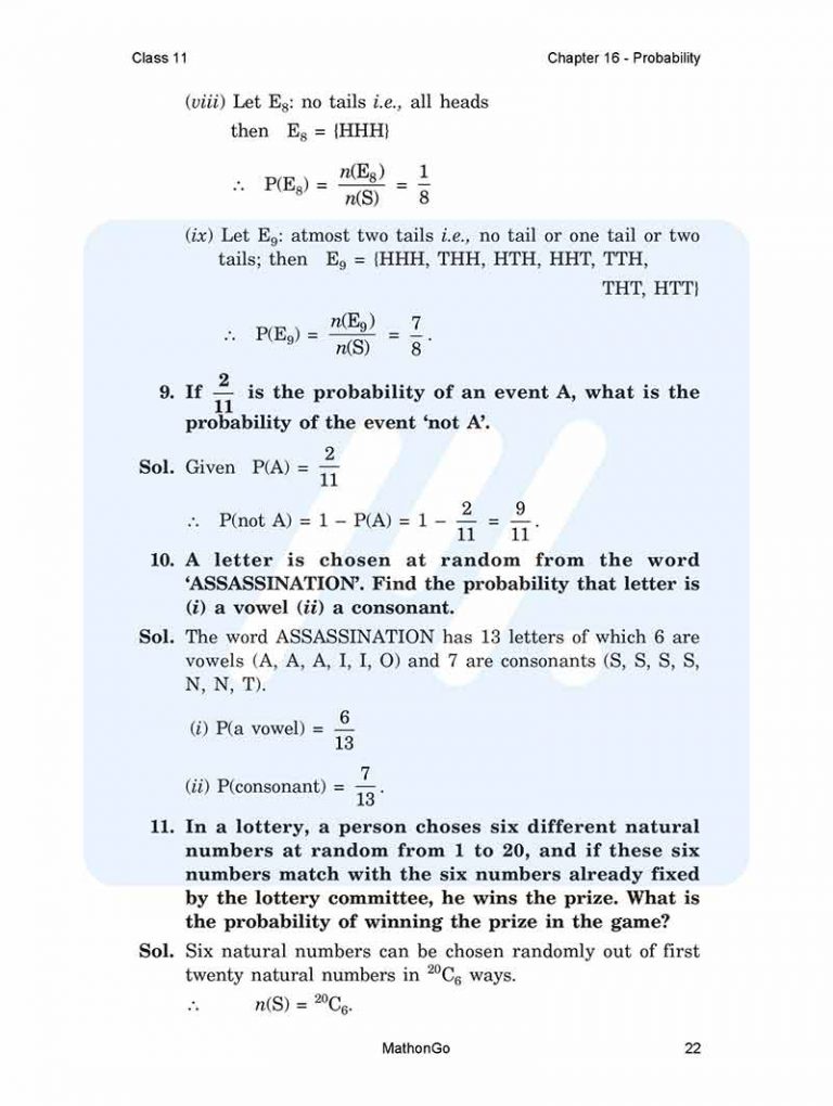 NCERT Solutions for Class 11 Maths Chapter 16 – Probability – MathonGo