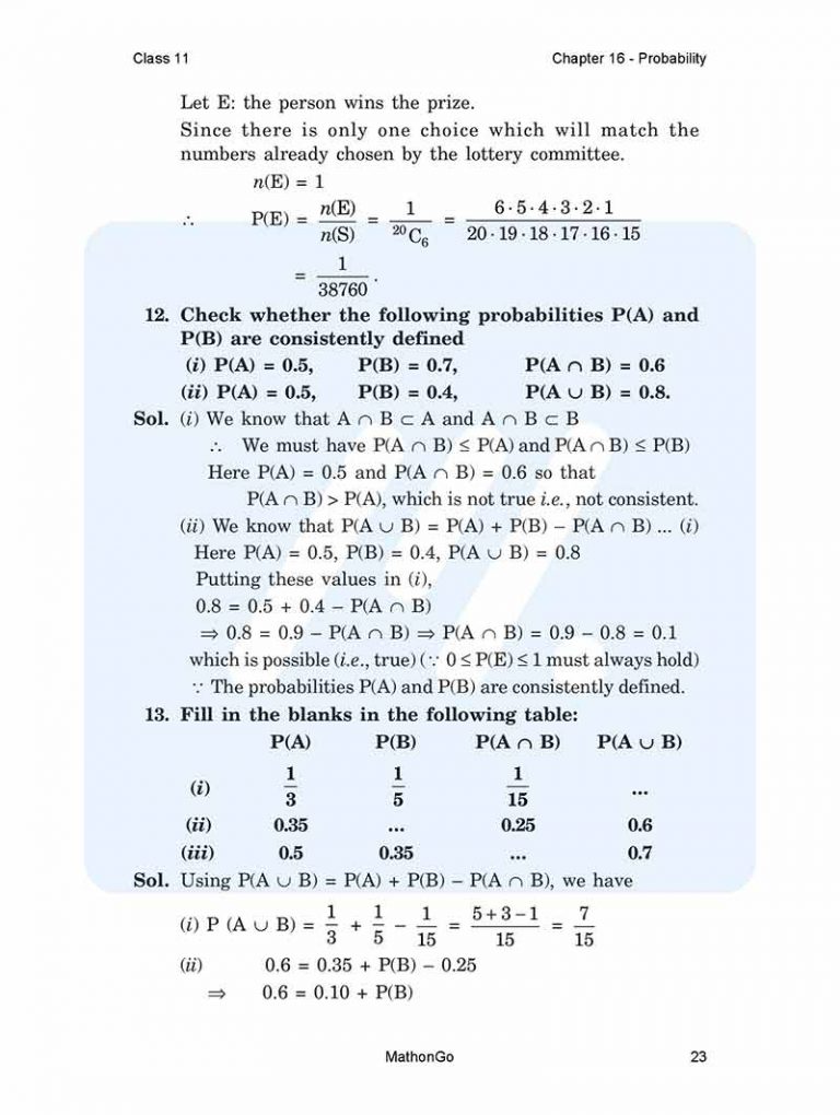 NCERT Solutions for Class 11 Maths Chapter 16 – Probability – MathonGo