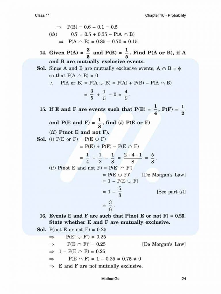 NCERT Solutions for Class 11 Maths Chapter 16 – Probability – MathonGo