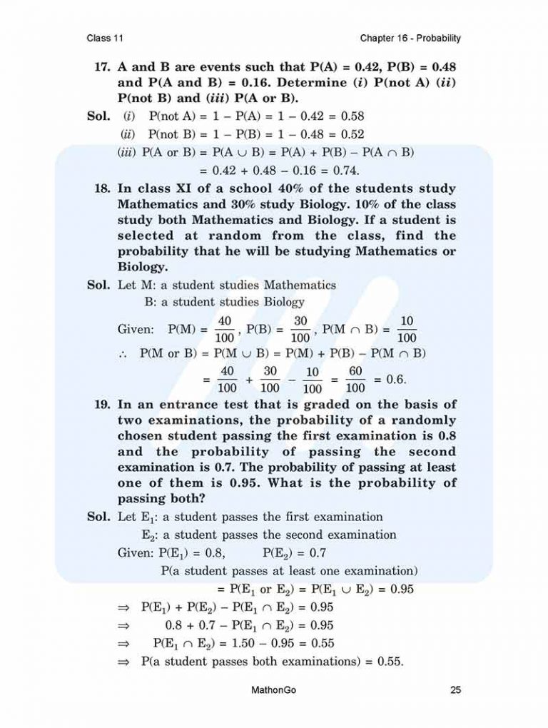 NCERT Solutions for Class 11 Maths Chapter 16 – Probability – MathonGo