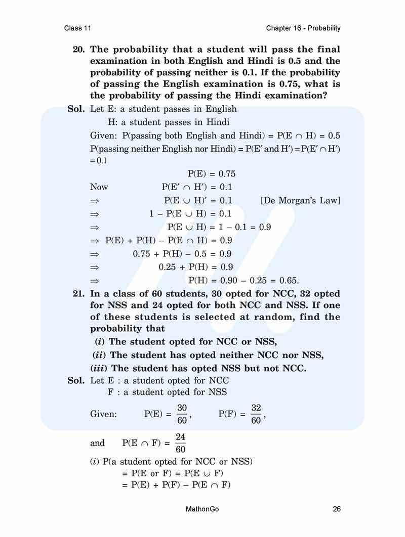 NCERT Solutions for Class 11 Maths Chapter 16 – Probability – MathonGo