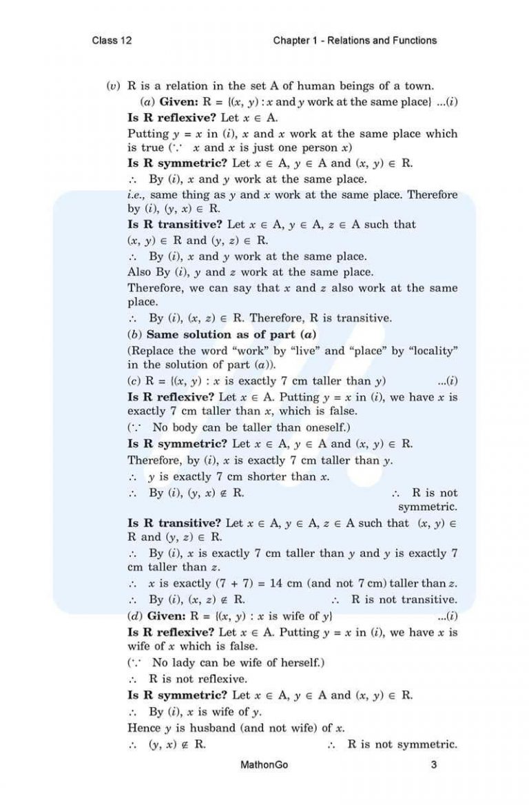 NCERT Solutions for Class 12 Maths Chapter 1 – Relations and Functions ...