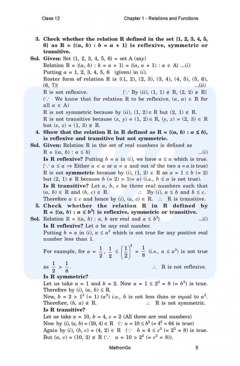 NCERT Solutions for Class 12 Maths Chapter 1 – Relations and Functions ...