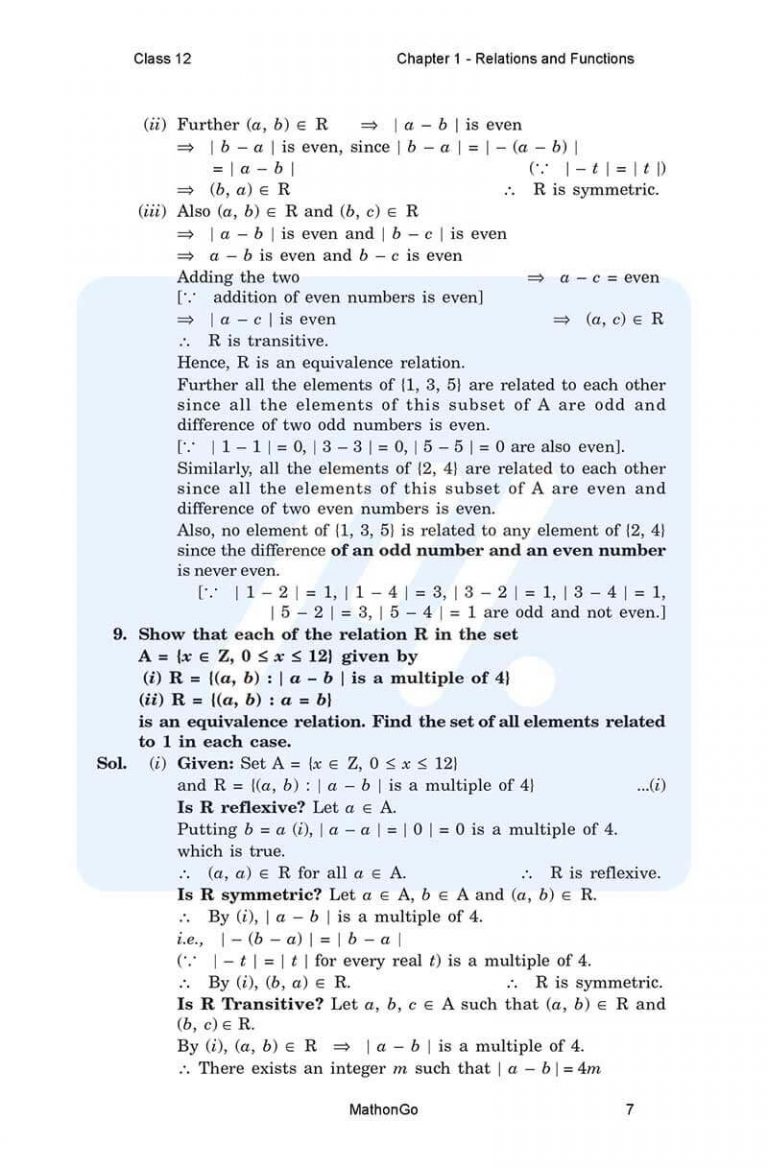 NCERT Solutions for Class 12 Maths Chapter 1 – Relations and Functions ...
