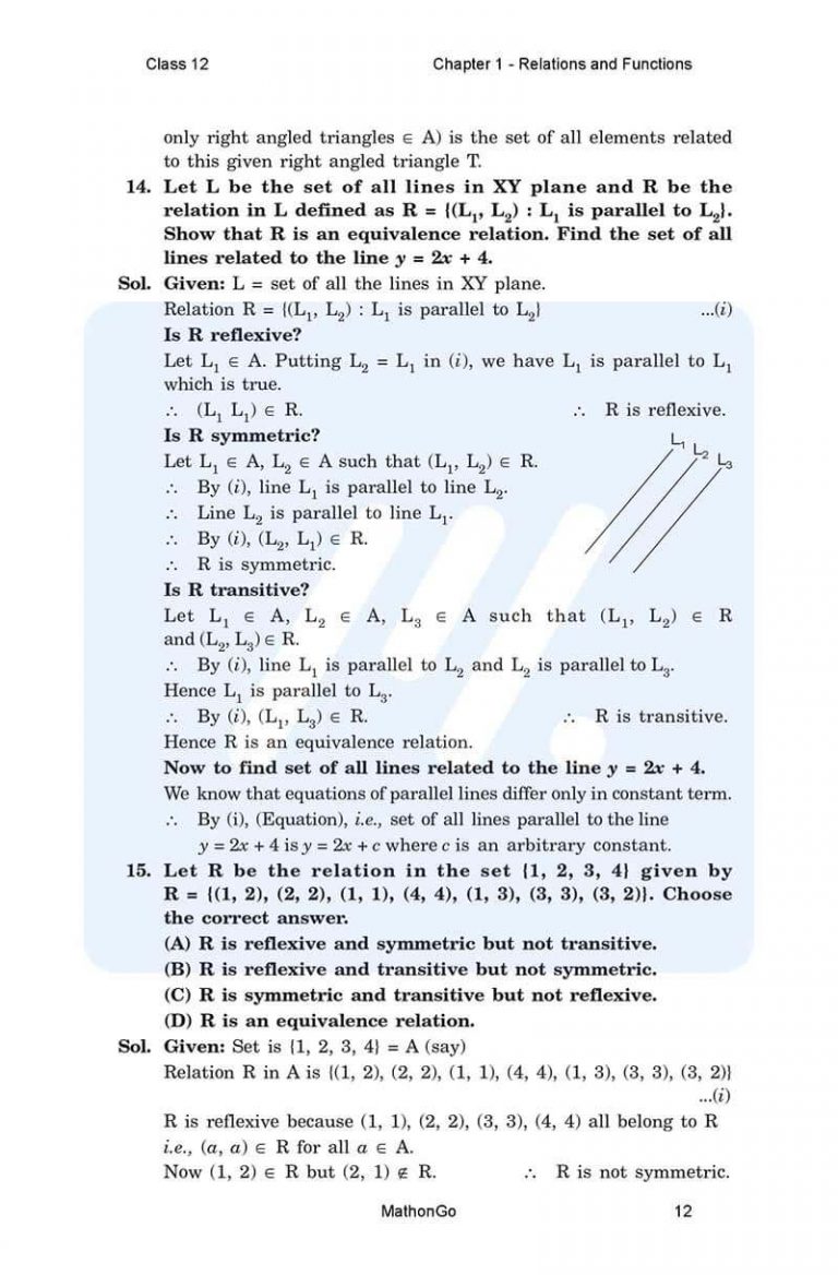 NCERT Solutions for Class 12 Maths Chapter 1 – Relations and Functions – MathonGo