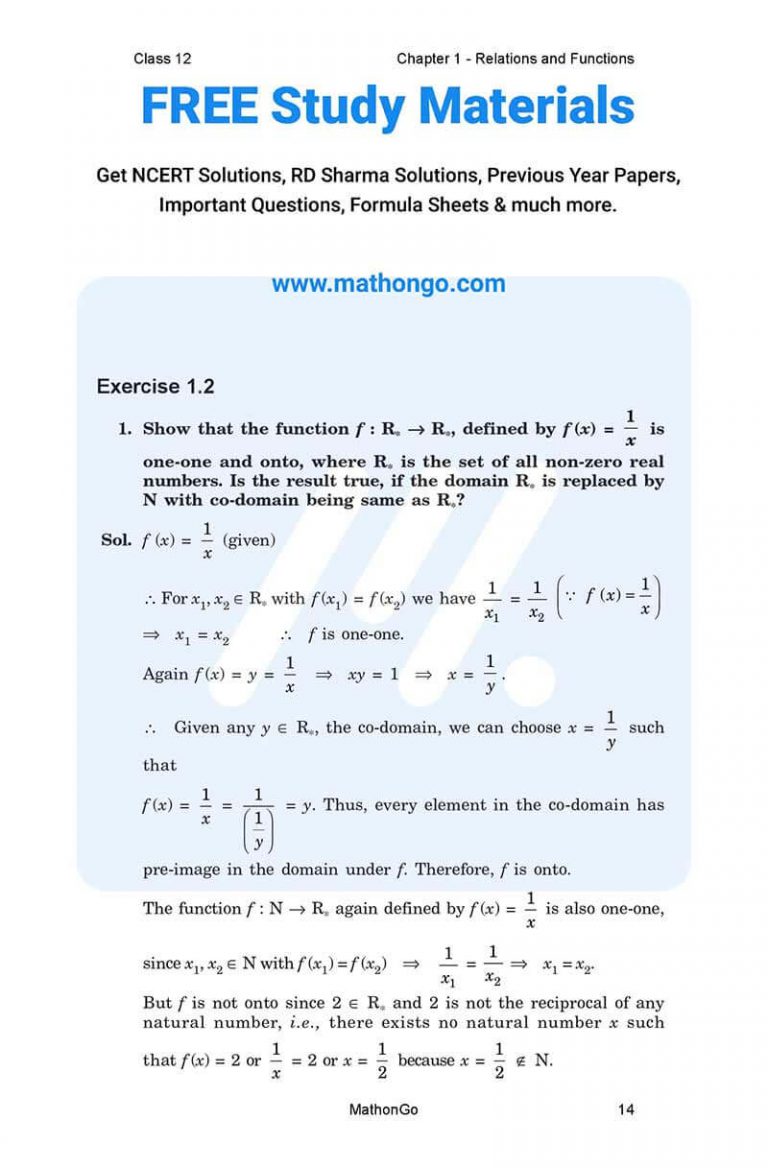 NCERT Solutions for Class 12 Maths Chapter 1 – Relations and Functions – MathonGo