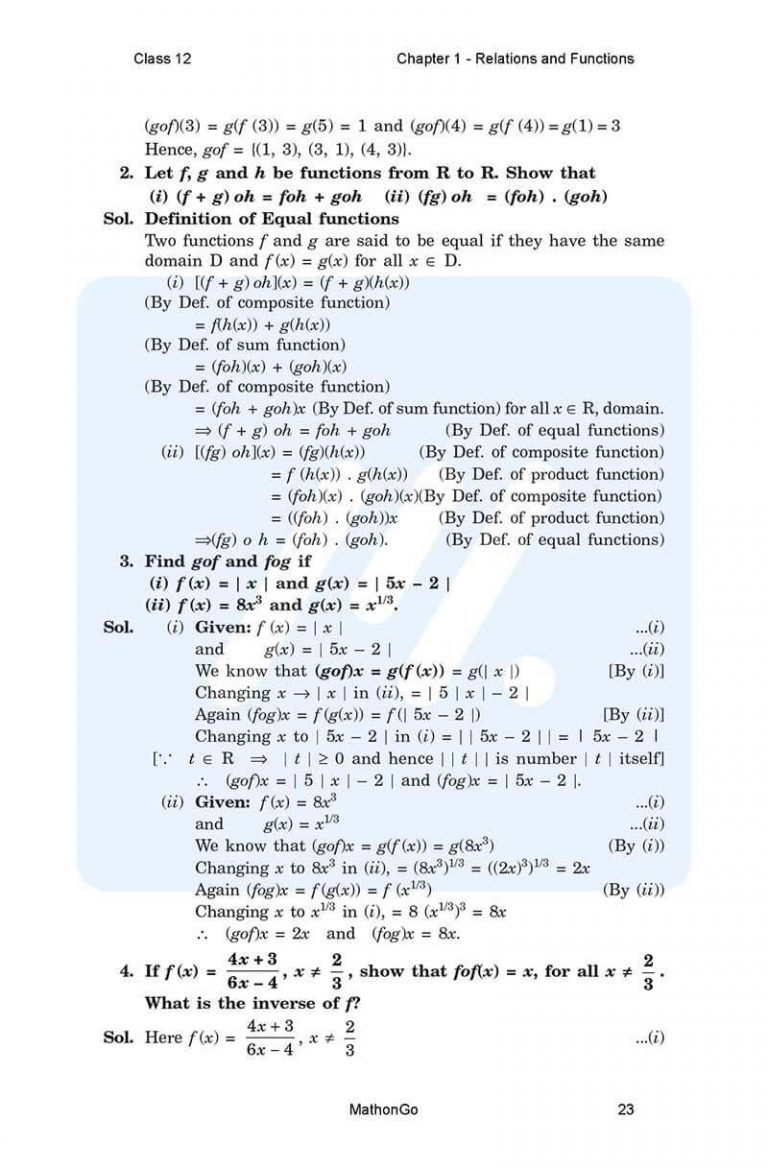 NCERT Solutions for Class 12 Maths Chapter 1 – Relations and Functions ...