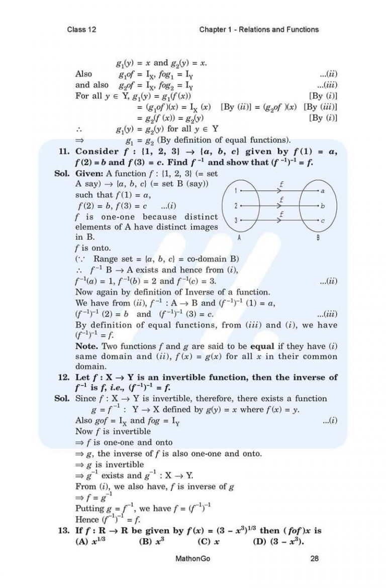 NCERT Solutions for Class 12 Maths Chapter 1 – Relations and Functions – MathonGo