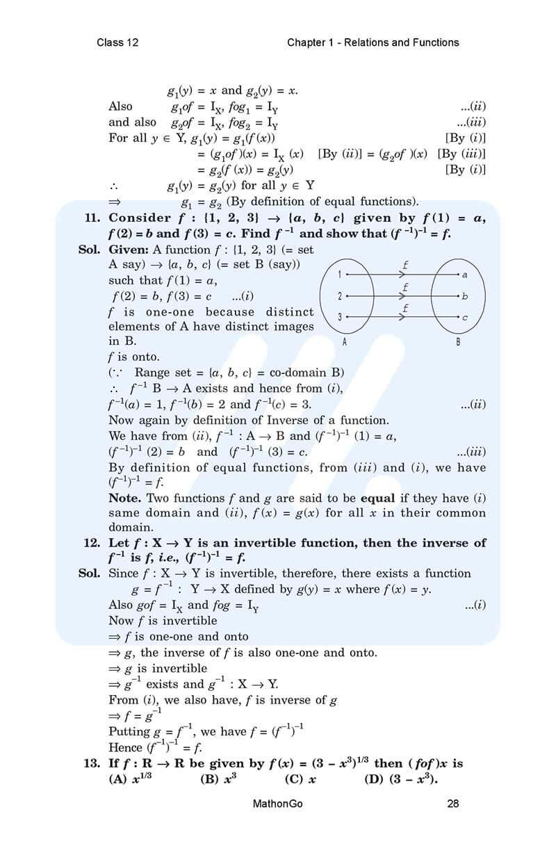 NCERT Solutions for Class 12 Maths Chapter 1 – Relations and Functions ...