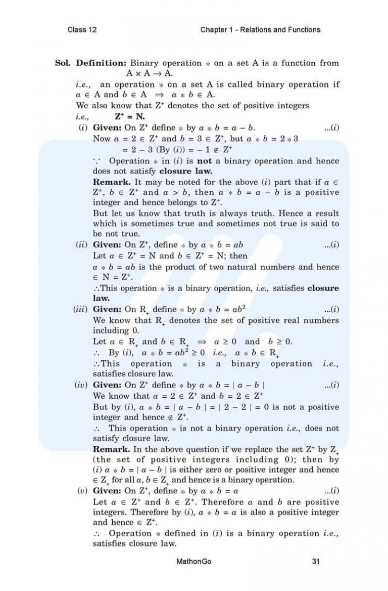 NCERT Solutions for Class 12 Maths Chapter 1 – Relations and Functions – MathonGo
