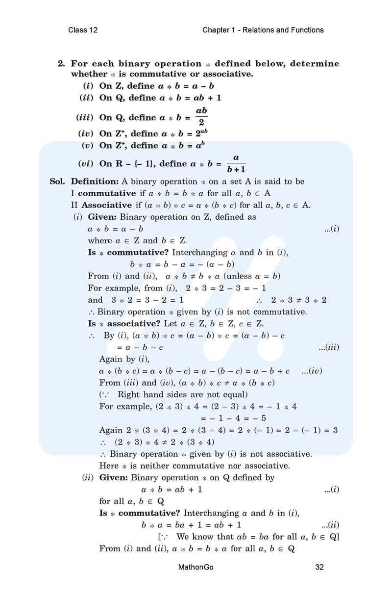 NCERT Solutions for Class 12 Maths Chapter 1 – Relations and Functions ...