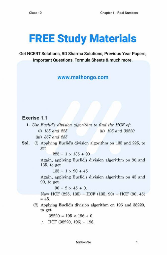 NCERT Solutions For Class 10 Maths Chapter 1 Real Numbers MathonGo