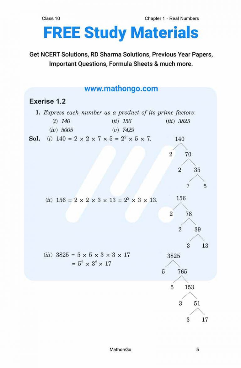 NCERT Solutions for Class 10 Maths Chapter 1 – Real Numbers – MathonGo