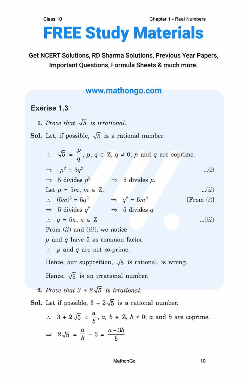 NCERT Solutions for Class 10 Maths Chapter 1 Exercise 1.3 – MathonGo