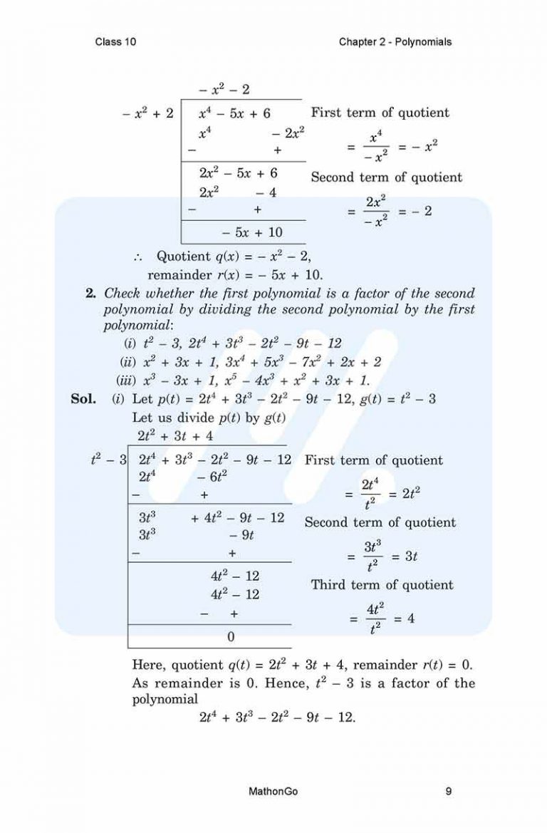 NCERT Solutions for Class 10 Maths Chapter 2 – Polynomials – MathonGo