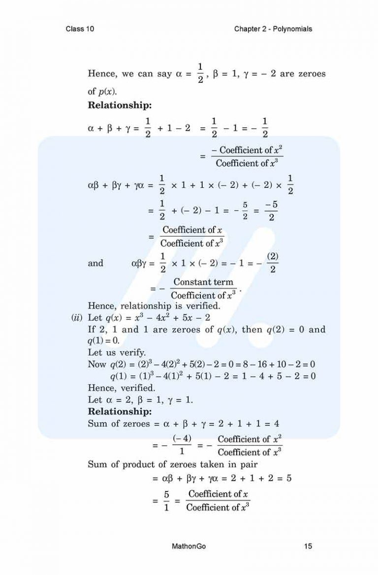 NCERT Solutions for Class 10 Maths Chapter 2 – Polynomials – MathonGo