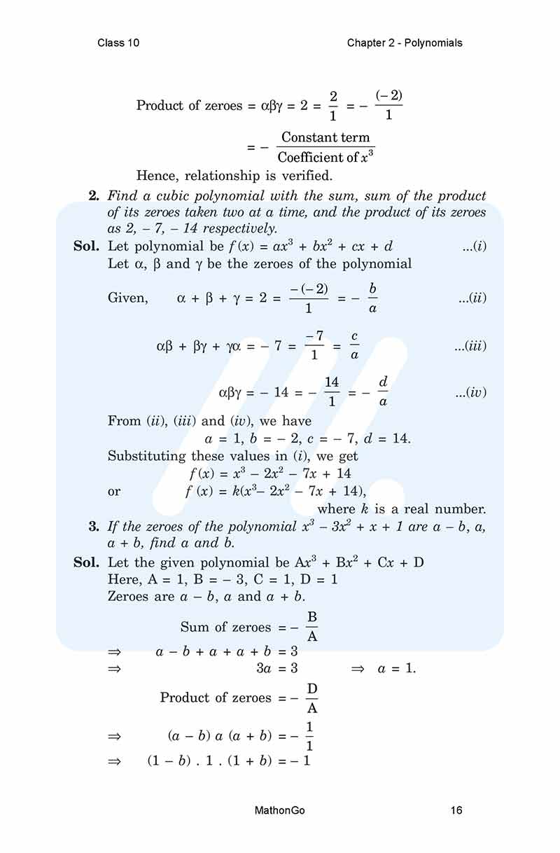 NCERT Solutions for Class 10 Maths Chapter 2 – Polynomials – MathonGo